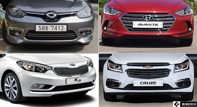 준중형 세단 비교 분석, 아반떼 vs K3 vs 크루즈 vs SM3 네오 | 케이벤치 리뷰