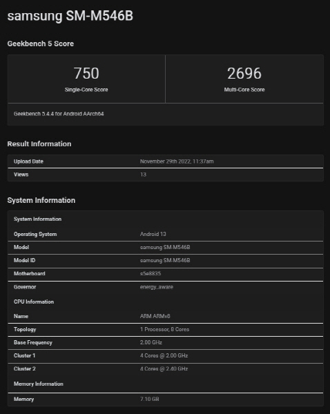 엑시노스 1380 탑재 '갤럭시 M54 5G' 긱벤치 포착 | 케이벤치 주요뉴스
