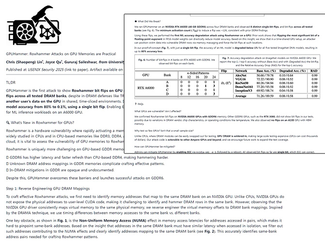 GDDR6 그래픽카드가 위험하다, AI 정확도 급락시키는 GPUHammer 등장 | 케이벤치 주요뉴스